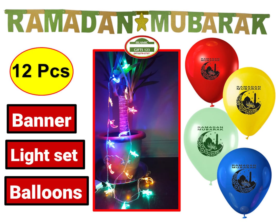 12 Pcs Ramadan Decoration Banner String Light Ramadan Balloons FREE ...
