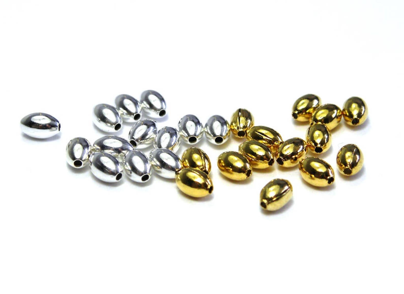 4 Mm Plated Oval Rice Shaped Metal Spacer Beads - Oval Filler Beads ...