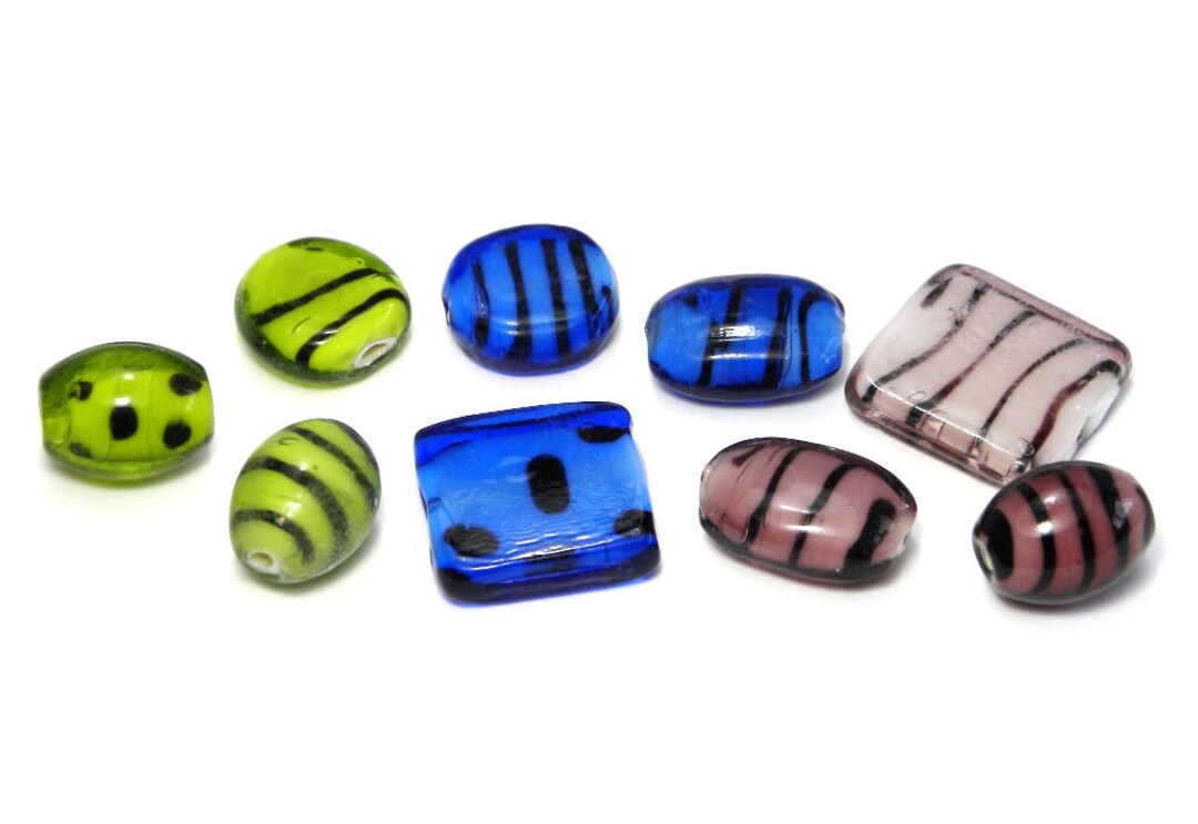 Large Lampwork Glass Beads - 16 to 22 Mm - Mixed Shape/sizes - Green ...