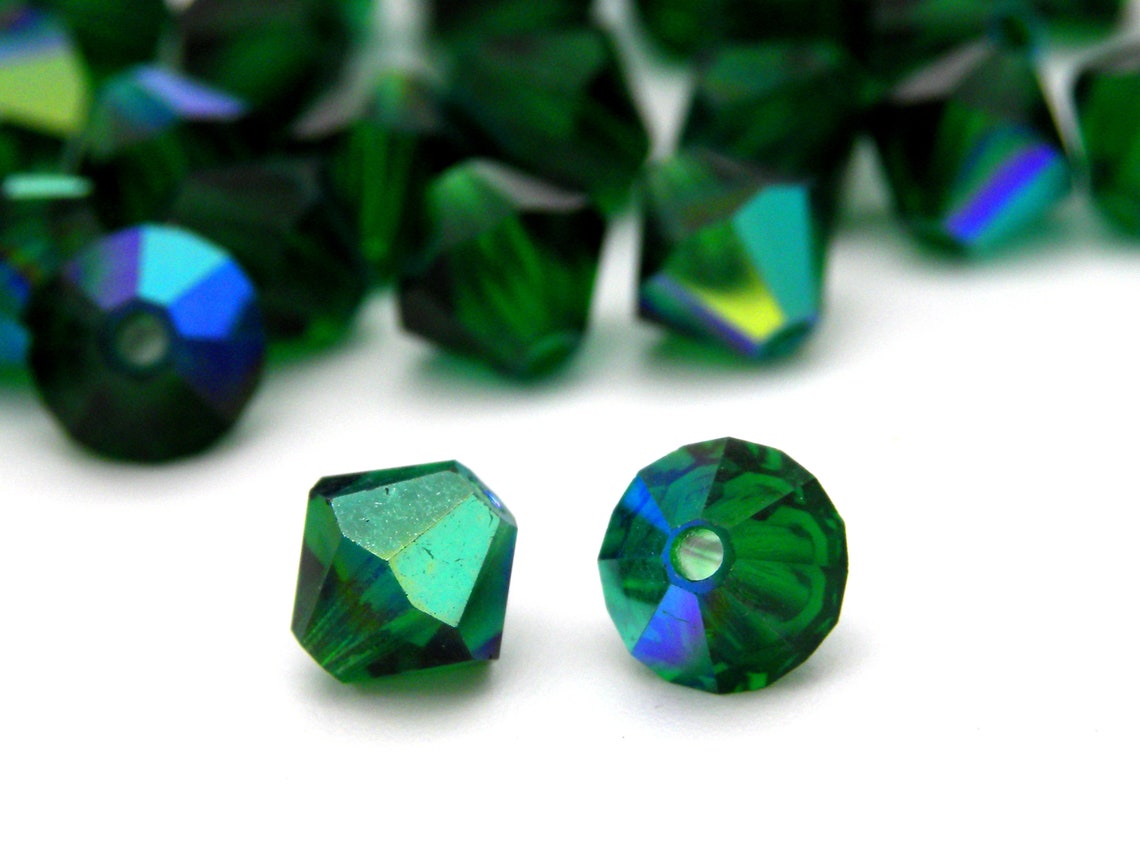 6 Mm Czech Superior Crystals MC Bicone Beads Medium Emerald - Etsy