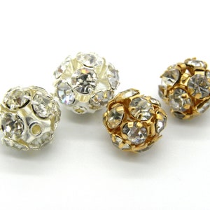 10 Mm Round Rhinestone Beads, Strass Balls - Gold or Silver/crystal (2 ...