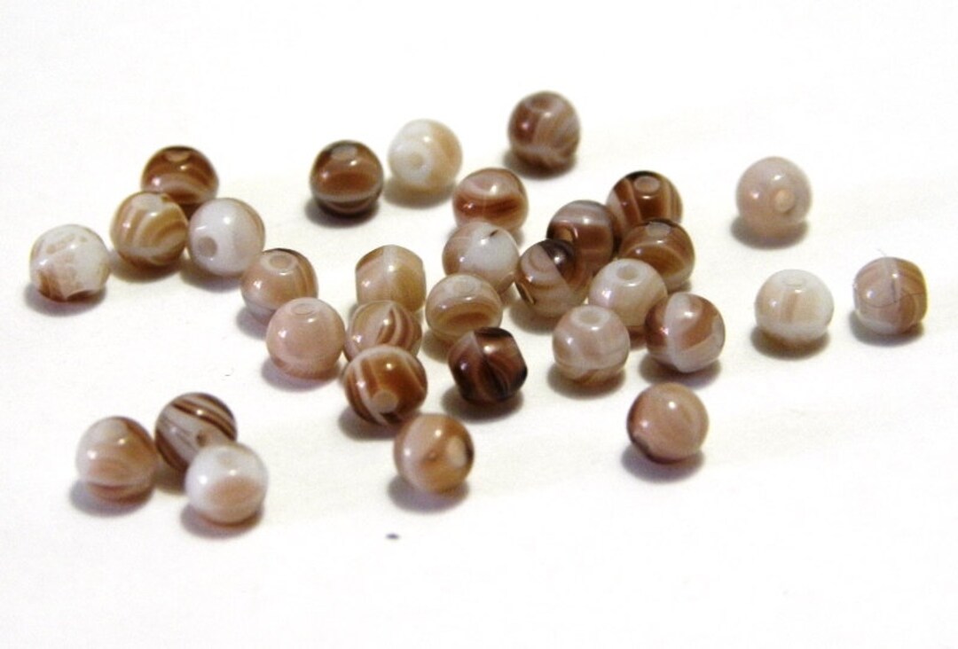 4 Mm Small Round Czech Pressed Glass Beads - Brown/white Marble - Etsy