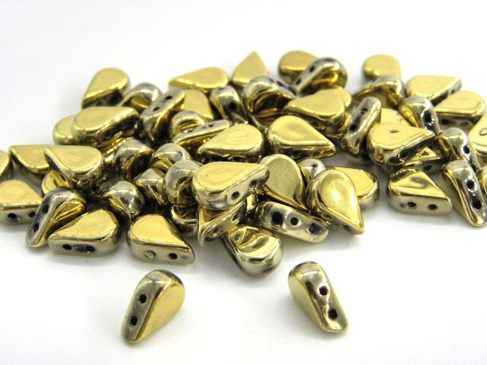 Amos Par Puca® 18K Gold Coloured Tear Drop-shaped 2-hole Czech Glass ...