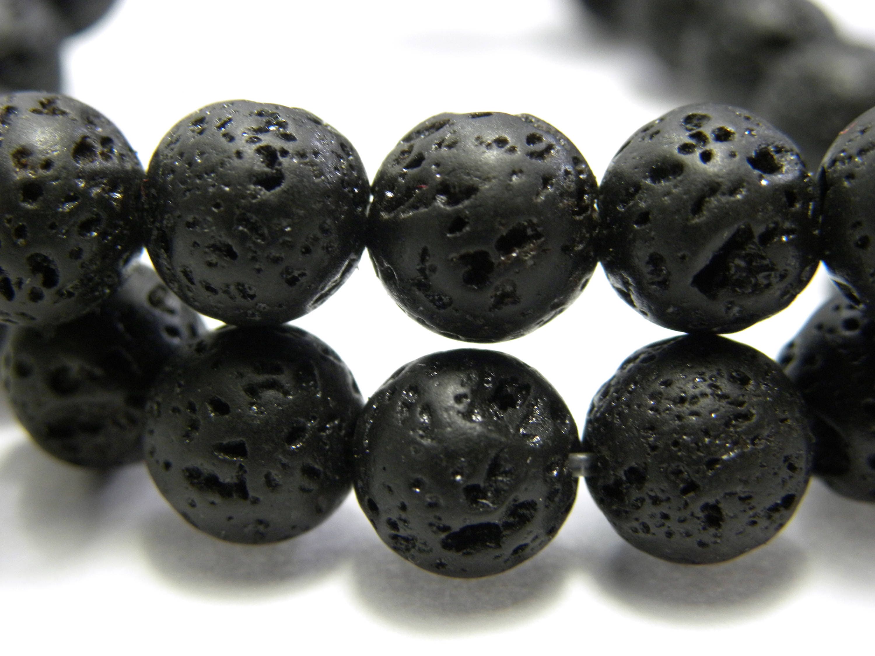 8 Mm Round Real Lava Stone Beads - Natural Black (1 Strand or 10 Beads ...