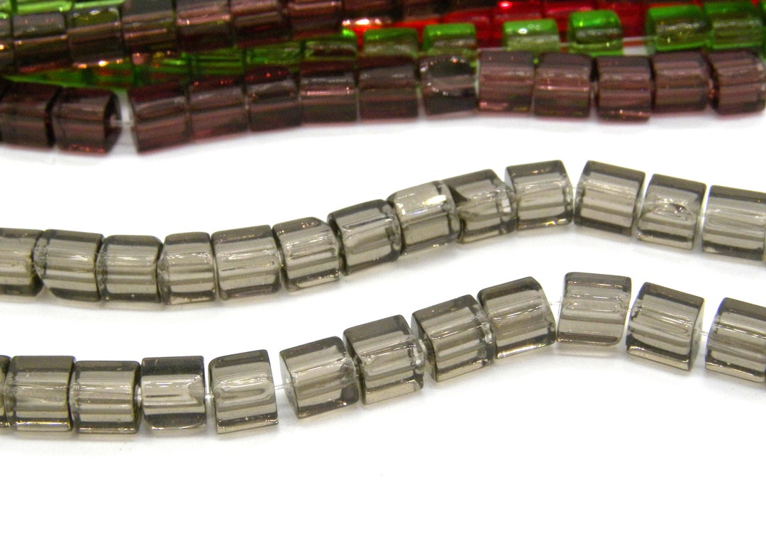 4 Mm Small Glass Cube Beads - Cubic Glass Beads - Grey - 1 Strand With ...