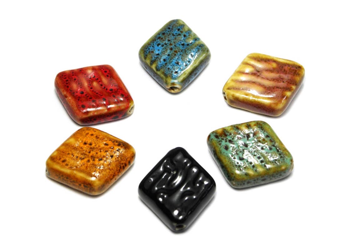 1 Pc. Hand Painted Diamond Shaped Ceramic Bead, Large Porcelain Flat ...