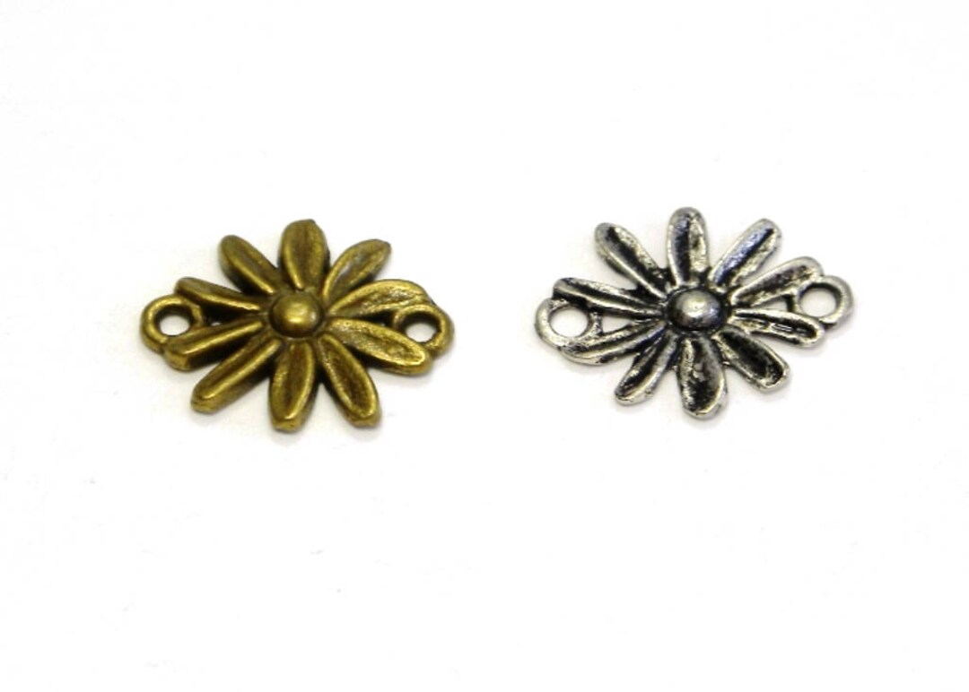 16 Mm Vintage 2-hole Flower Connector - Antique Silver or Antique Gold ...