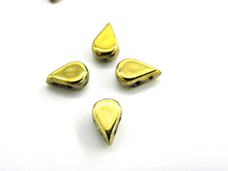 Amos Par Puca® 18K Gold Coloured Tear Drop-shaped 2-hole Czech Glass ...