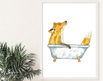 Frog Taking Bath Watercolor Painting Print Art Bathroom Room - Etsy