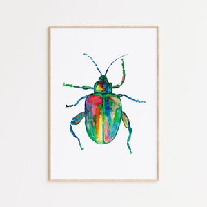 Colorful Beetle Painting Watercolour Ink Iridescent Green Wall Art Bug ...