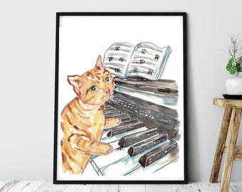 Cat Piano Painting - Etsy