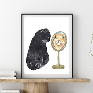 cat lion reflection mirror