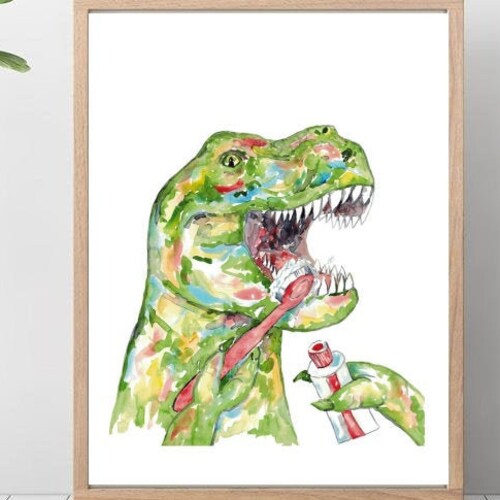 T-rex Princess Fairy Dinosaur Painting Watercolour Dino Trex - Etsy