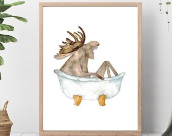 Frog Taking Bath Watercolor Painting Print Art Bathroom Room - Etsy