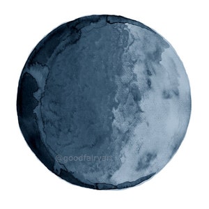 Moon Indigo Print Set of 6 Prints Watercolor Painting Print Moon Phases ...