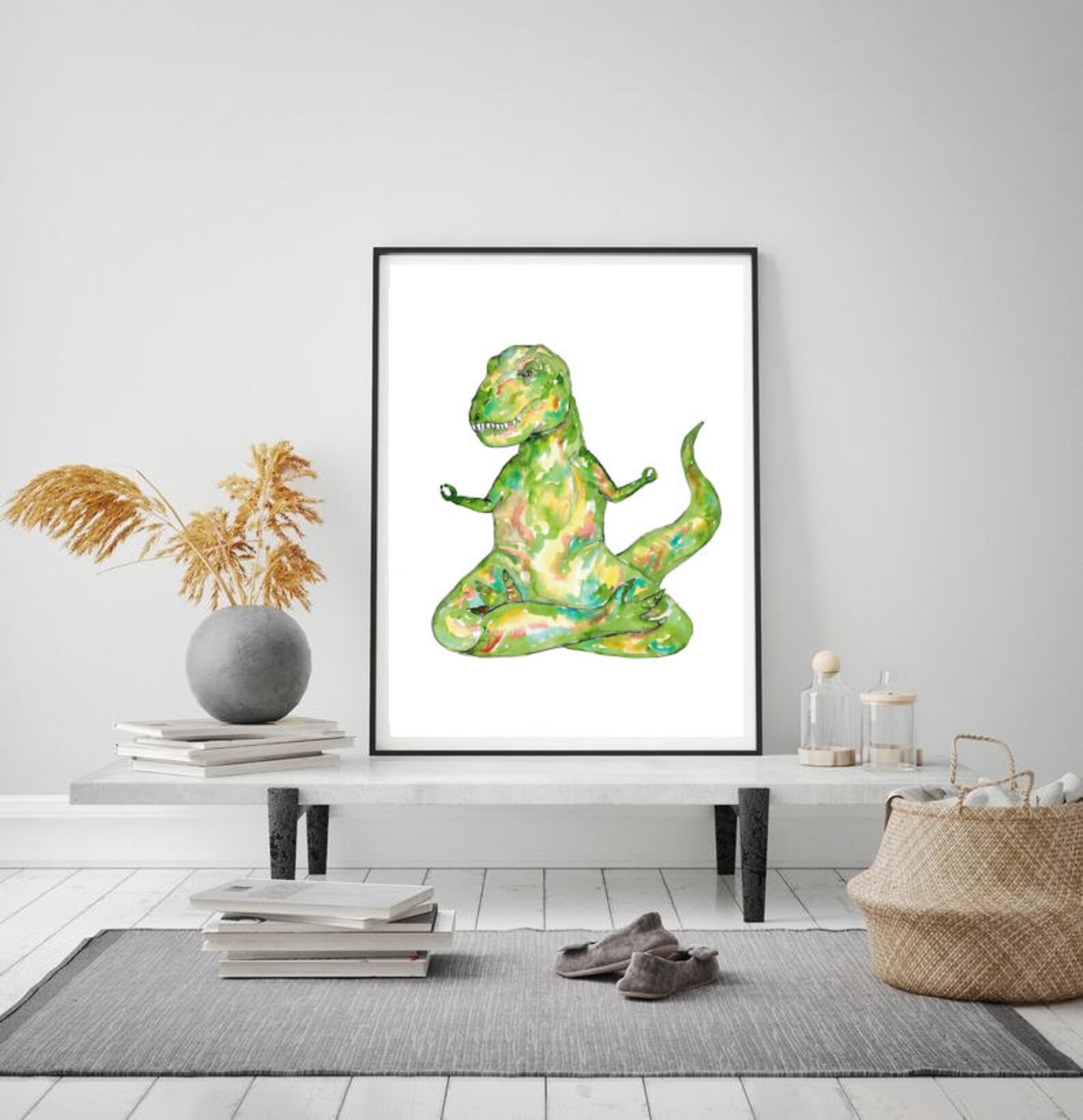 T-rex Yoga Dinosaur Painting Watercolour Dino Trex Wall Art Watercolor ...