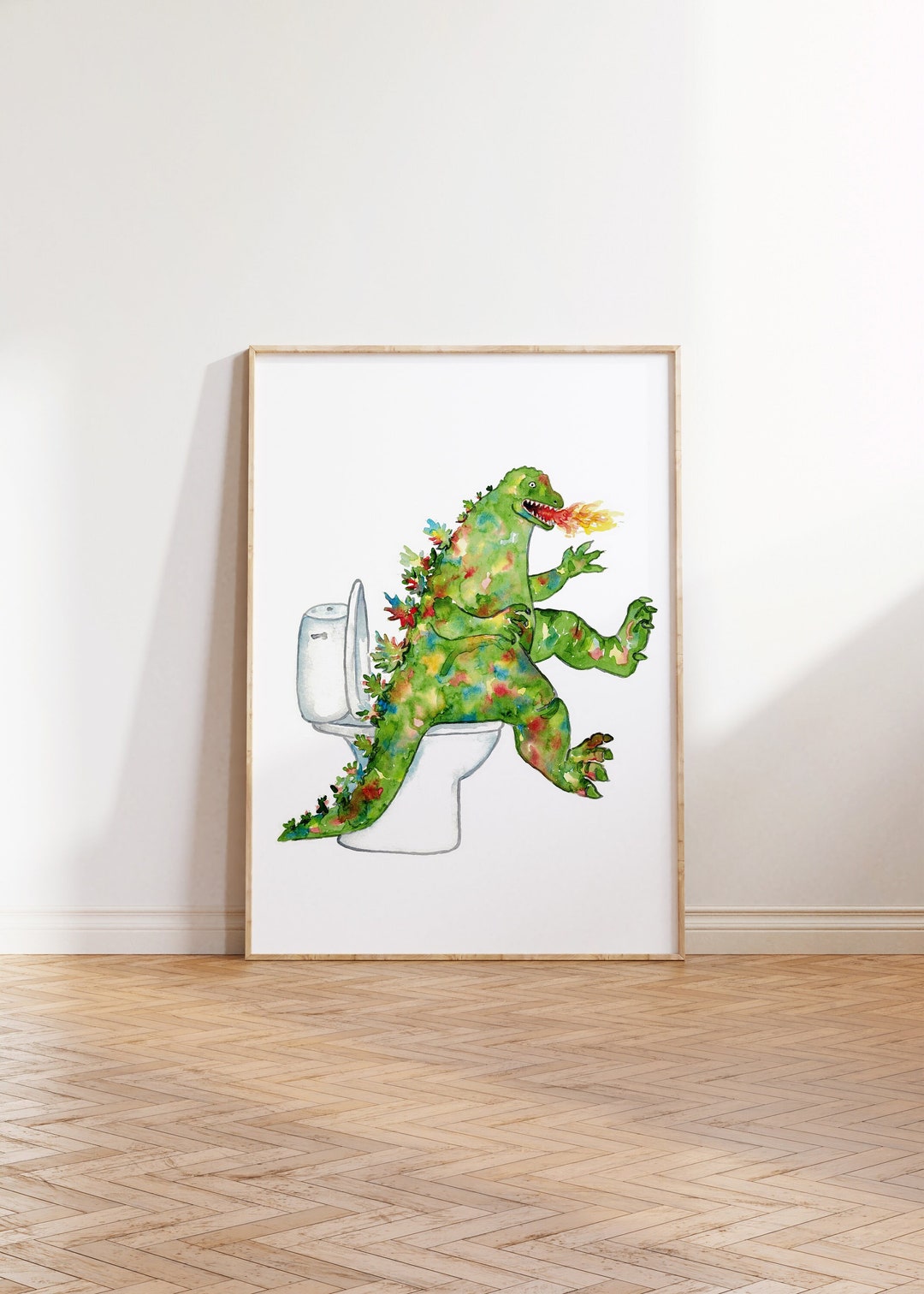 Godzilla Toilet Painting Wall Poster Watercolor Art Decor Print Pet ...