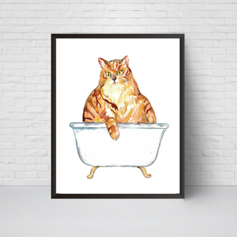 SPA Cat tabby Painting Wall Poster Watercolor Art Decor Print | Etsy