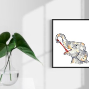 Elephant Brushing Teeth Bath Watercolor Painting Print Art Bathroom ...