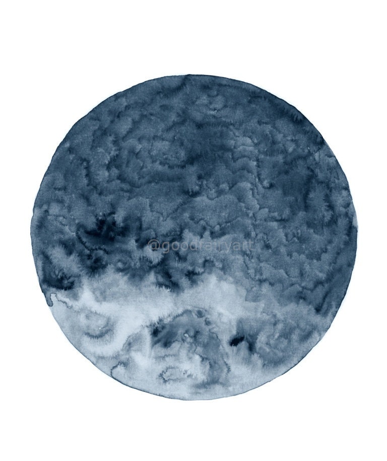 Moon Indigo Print Set of 6 Prints Watercolor Painting Print Moon Phases ...