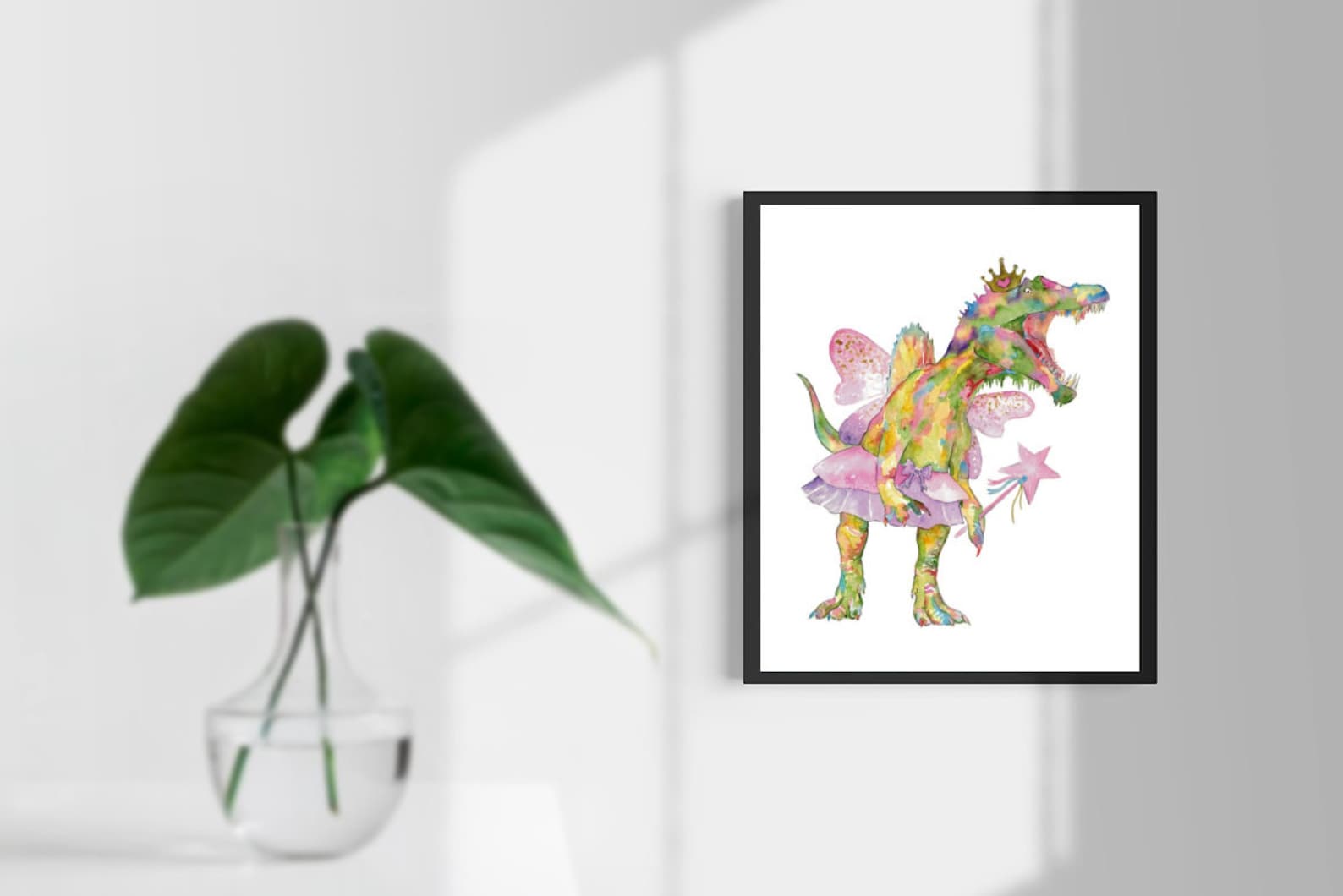 T-rex Princess Fairy Dinosaur Painting Watercolour Dino Trex - Etsy