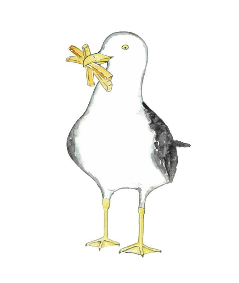 Seagull French Fries Watercolor Painting Print Art Bathroom - Etsy Canada