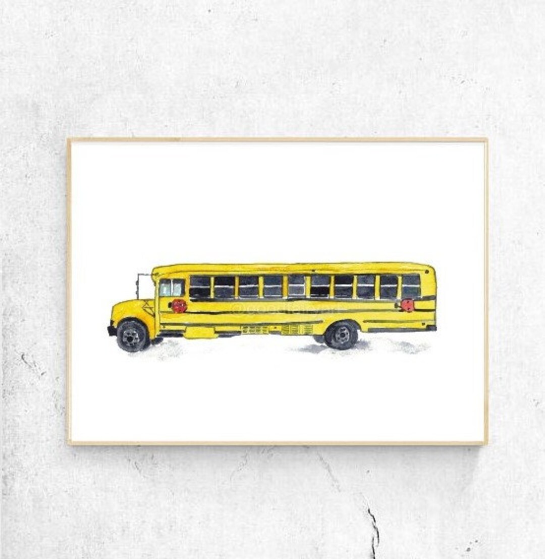 School Bus Print Kids Room Wall Decor Painting Watercolour Ink - Etsy