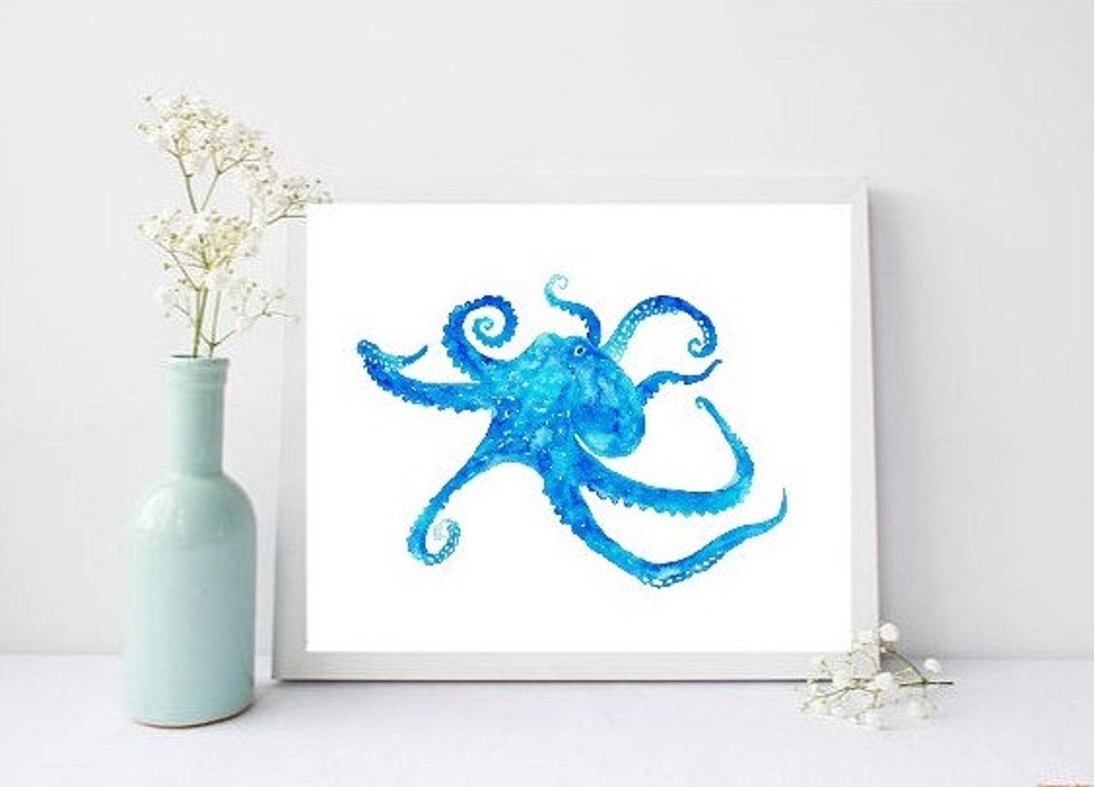 Octopus Watercolor Painting Print Art Animal Illustration | Etsy