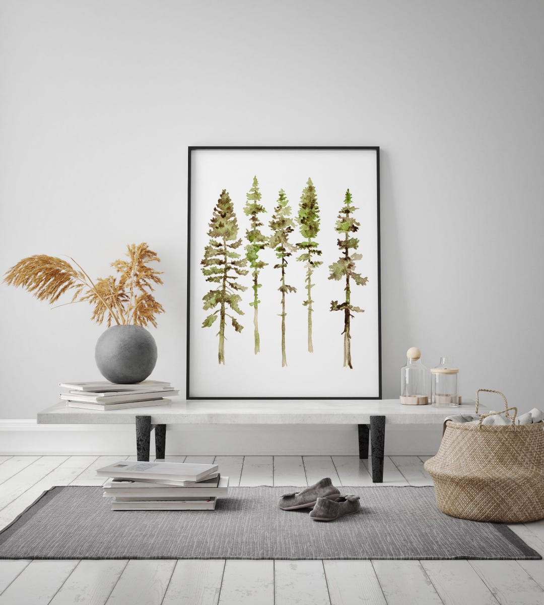 Pine Trees Watercolor Painting Print Print Gift Wall Decor Home Wall ...