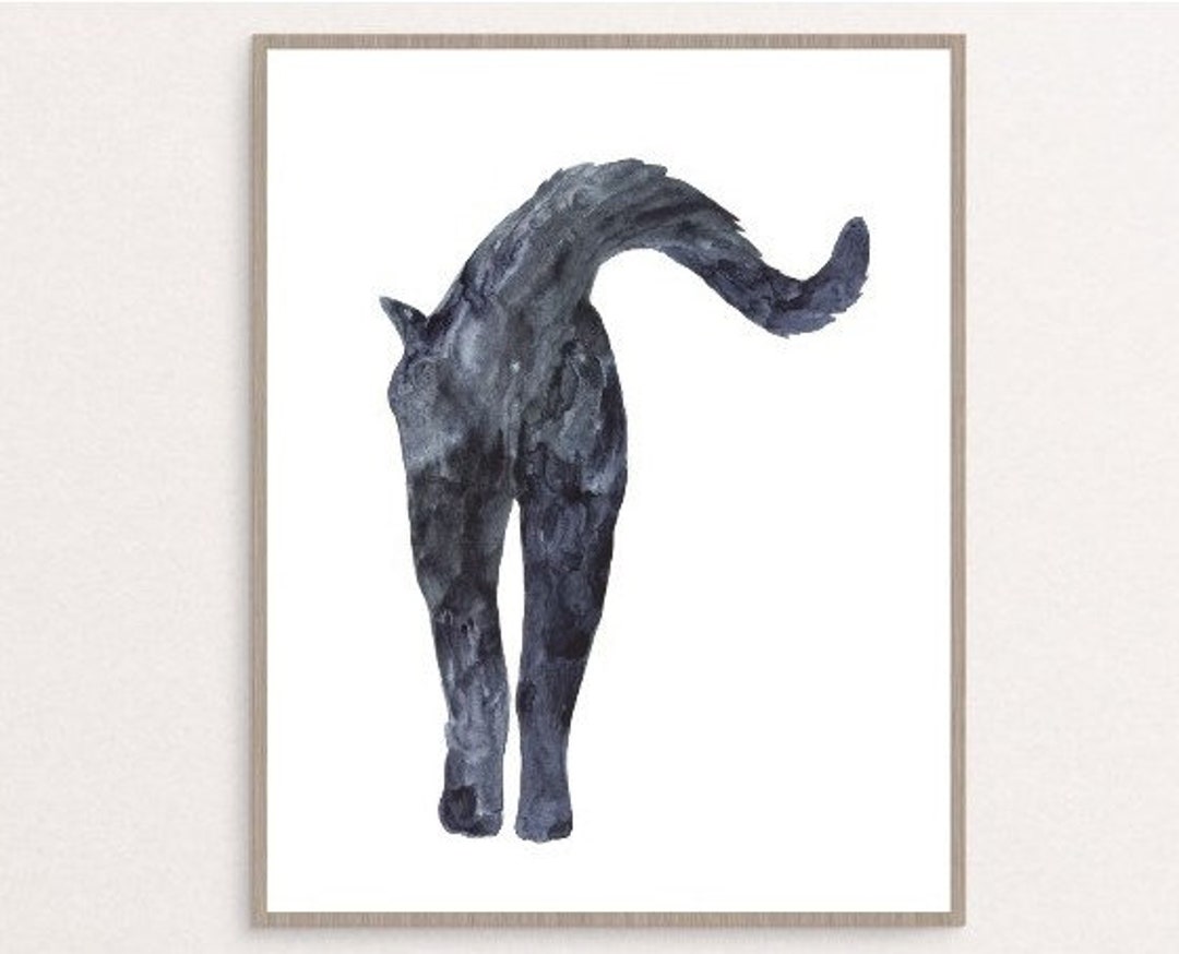 Black Cat Back View Walking Painting Wall Poster Watercolor - Etsy