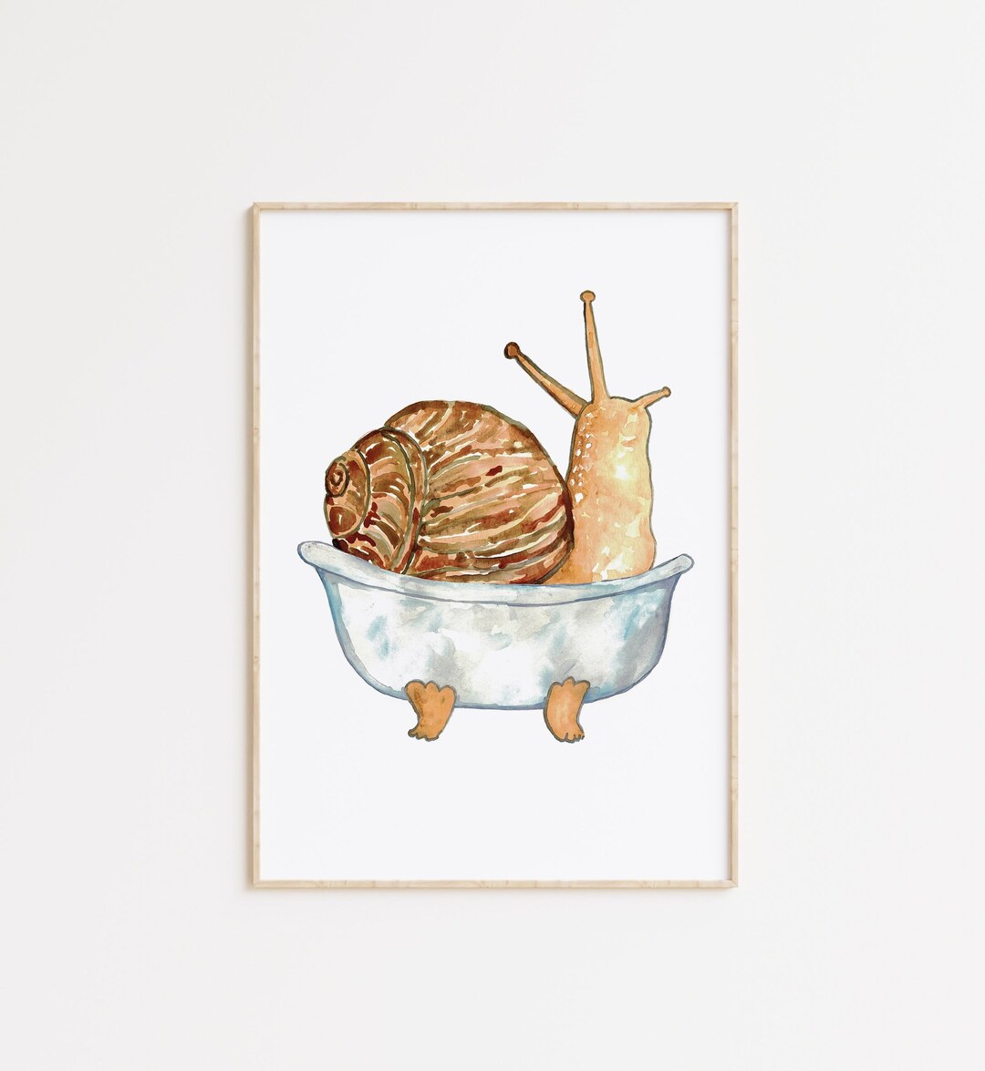 Snail Taking Bath Watercolor Painting Print Art Bathroom Room Washroom ...