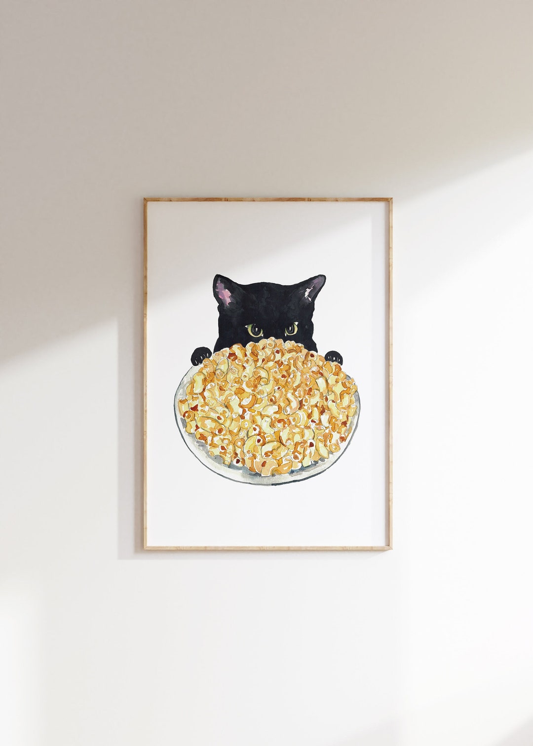 Macaroni Cat Painting Kitchen Wall Poster Watercolor Art Restaurant ...