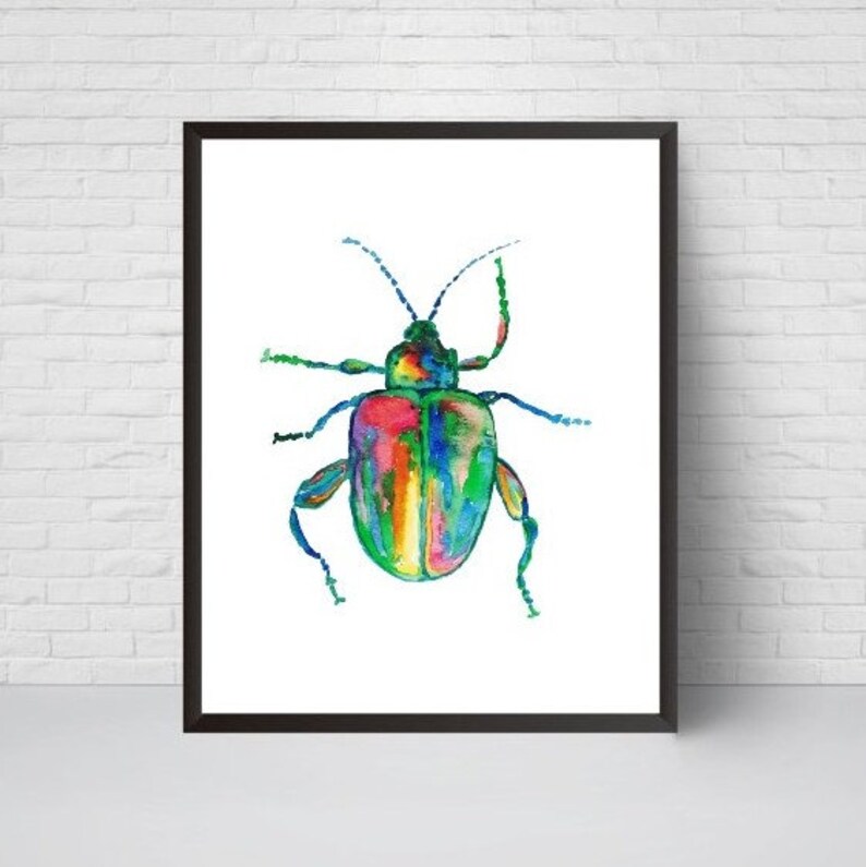 Colorful Beetle Painting Watercolour Ink Iridescent Green Wall - Etsy ...