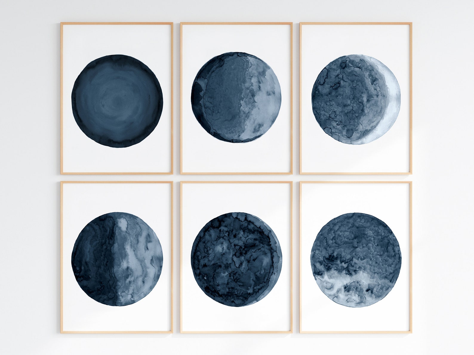 Moon Indigo Print Set of 6 Prints Watercolor Painting Print Moon Phases ...