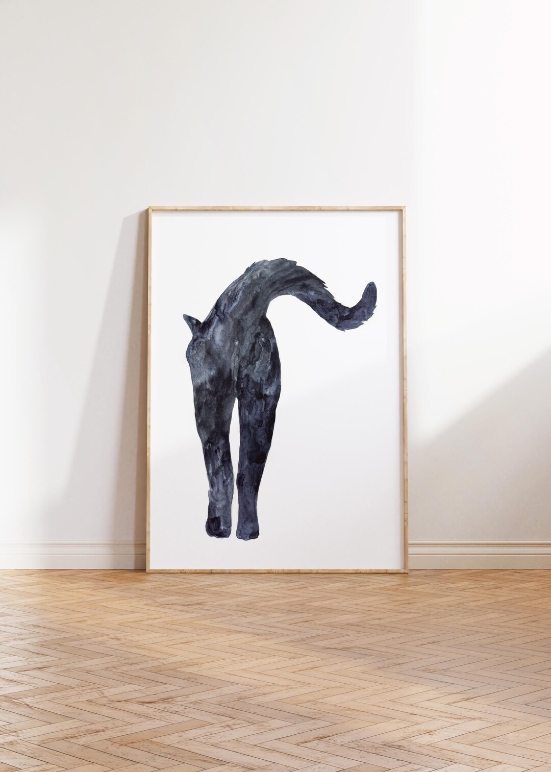 Black Cat Back View Walking Painting Wall Poster Watercolor Art ...