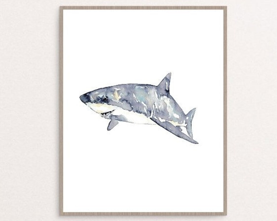 Shark Watercolor Painting Print Art, Animal, Illustration, Whale Grey ...