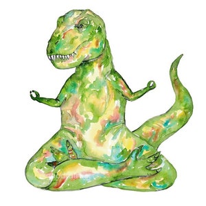 T-rex Yoga Dinosaur Painting Watercolour Dino Trex Wall Art Watercolor ...