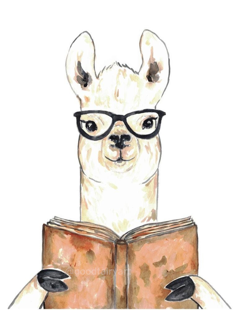 Llama Reading Book Watercolor Painting Print Art Wall Poster - Etsy
