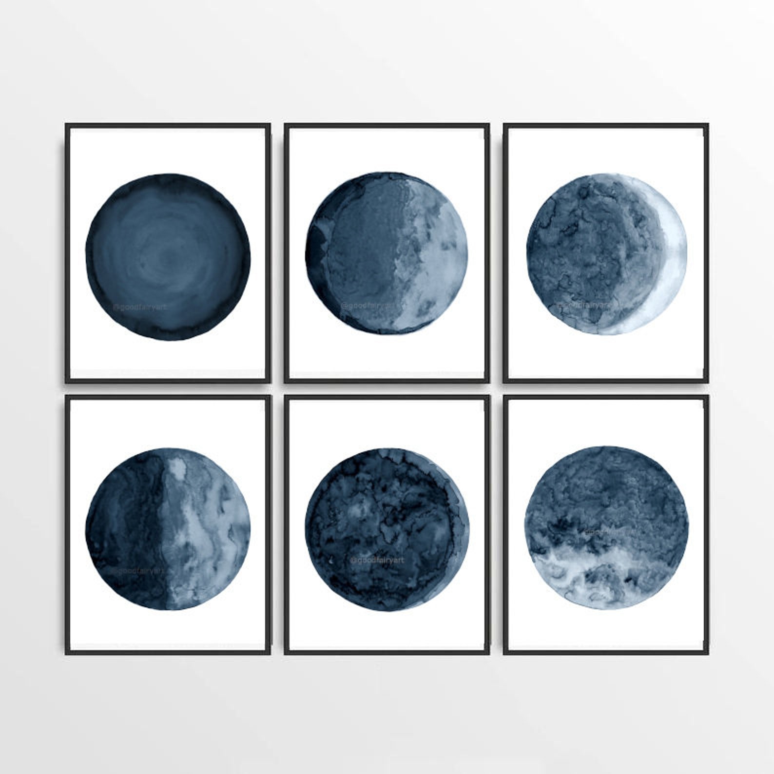 Moon Indigo Print Set of 6 Prints Watercolor Painting Print - Etsy Canada