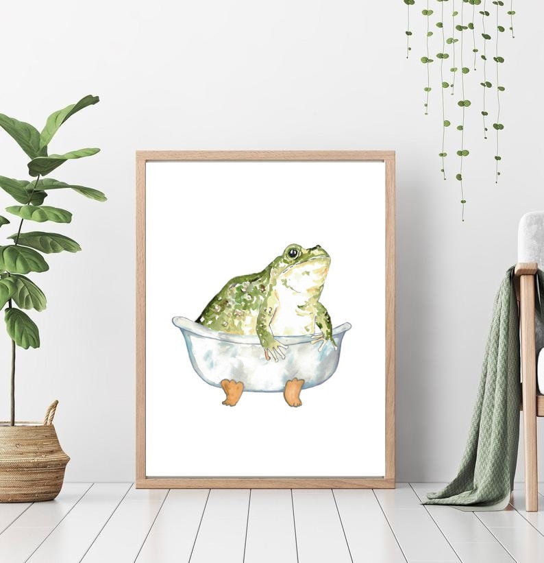 Frog Taking Bath Watercolor Painting Print Art Bathroom Room - Etsy