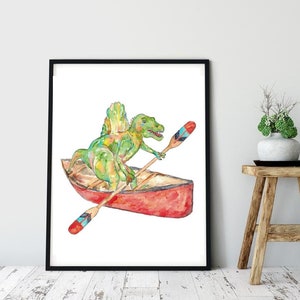 Spinosaurus on Canoe Dinosaur Painting Watercolour Dino Wall Art ...