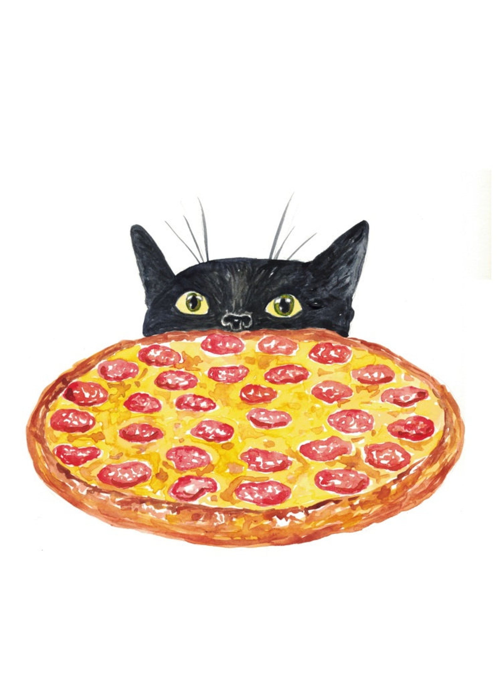 Pizza Cat Painting Kitchen Wall Poster Watercolor Art Restaurant Decor ...