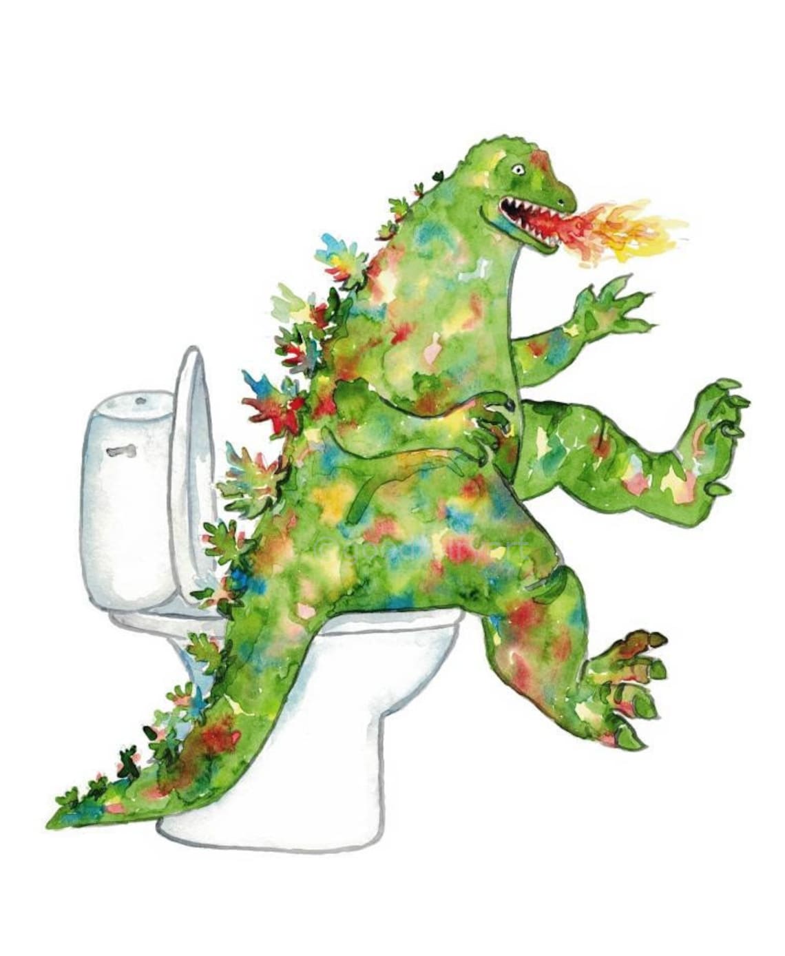 Godzilla Toilet Painting Wall Poster Watercolor Art Decor - Etsy