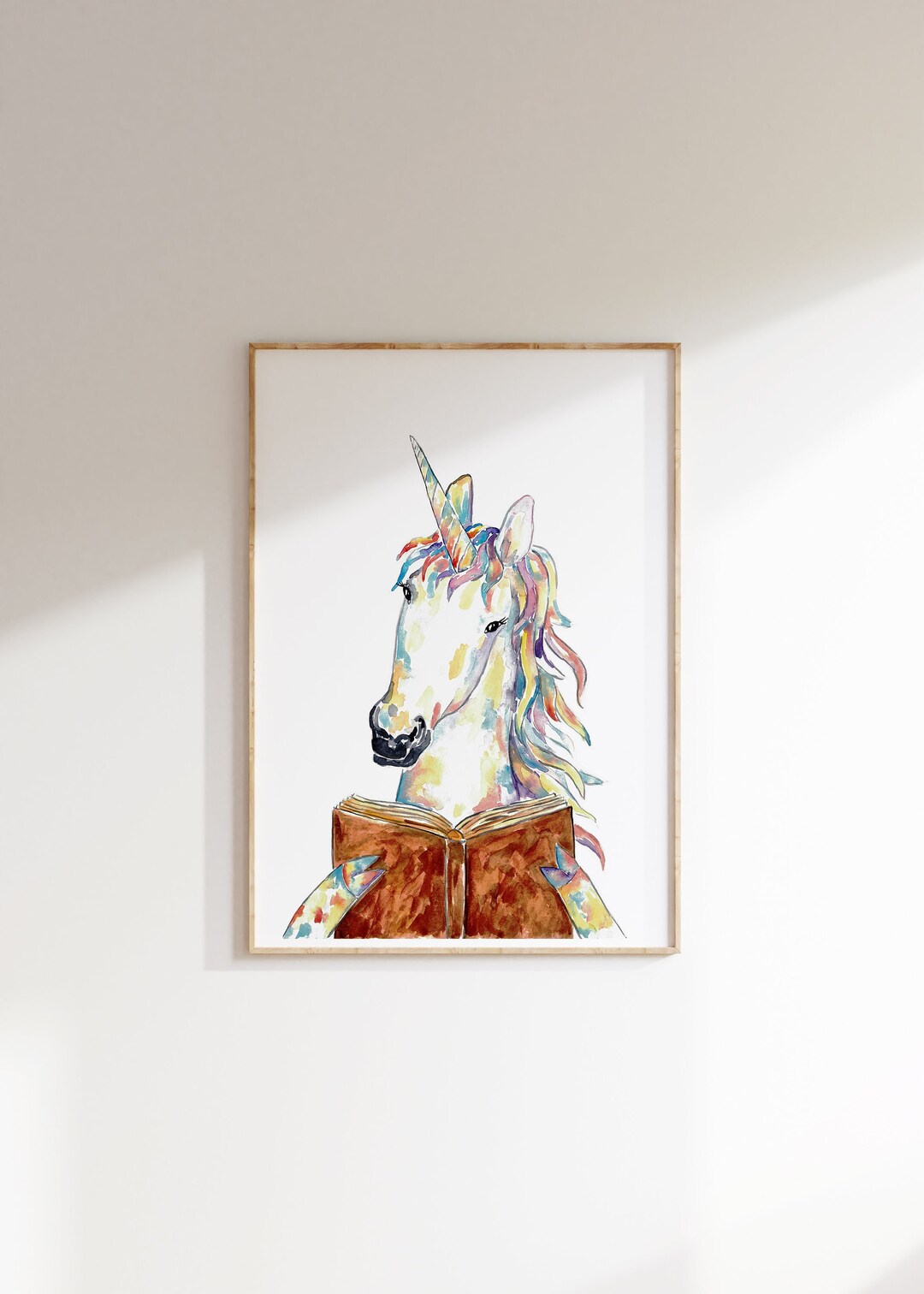 Unicorn Reading Book Watercolor Painting Print Art Wall Poster Decor ...