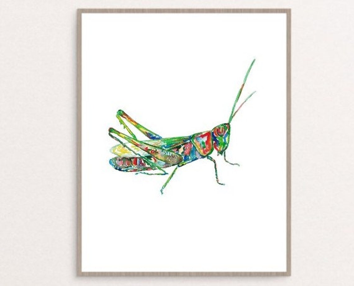 Grasshopper Painting Watercolour Ink Iridescent Green Wall Art - Etsy ...