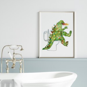 Godzilla Toilet Painting Wall Poster Watercolor Art Decor Print Pet ...
