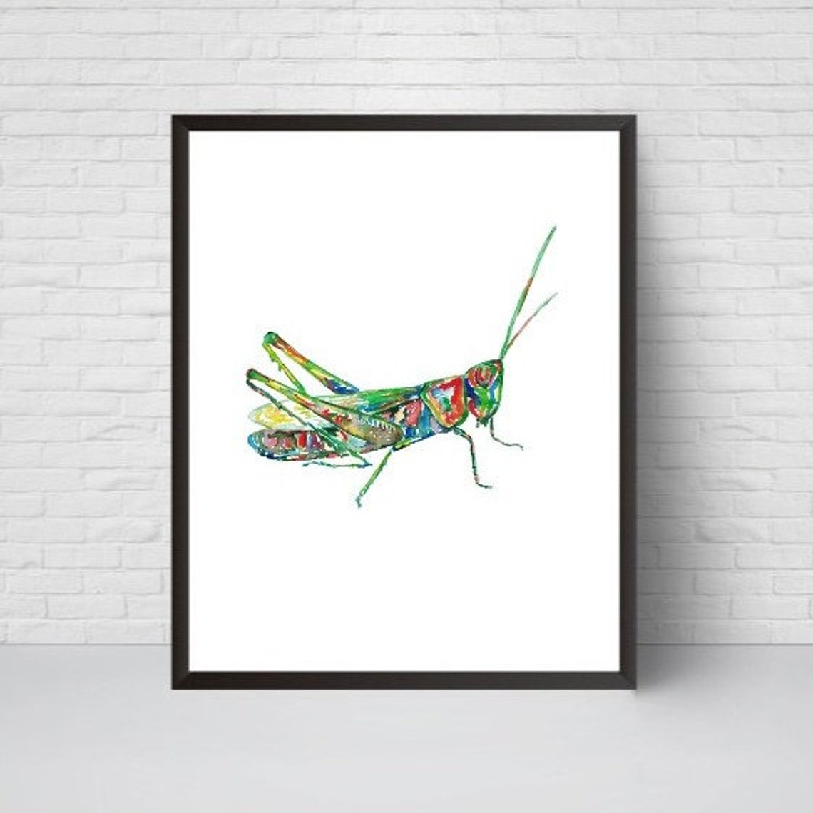Grasshopper Painting Watercolour Ink Iridescent Green Wall Art - Etsy ...