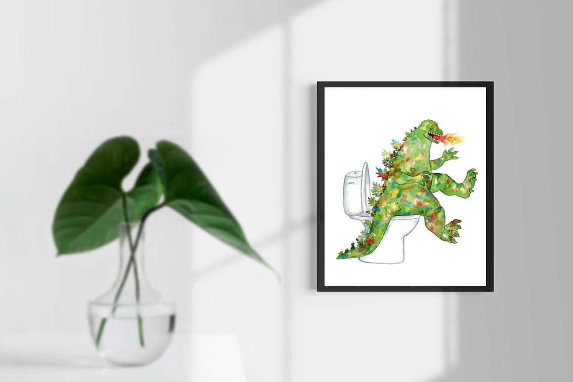 Godzilla Toilet Painting Wall Poster Watercolor Art Decor | Etsy