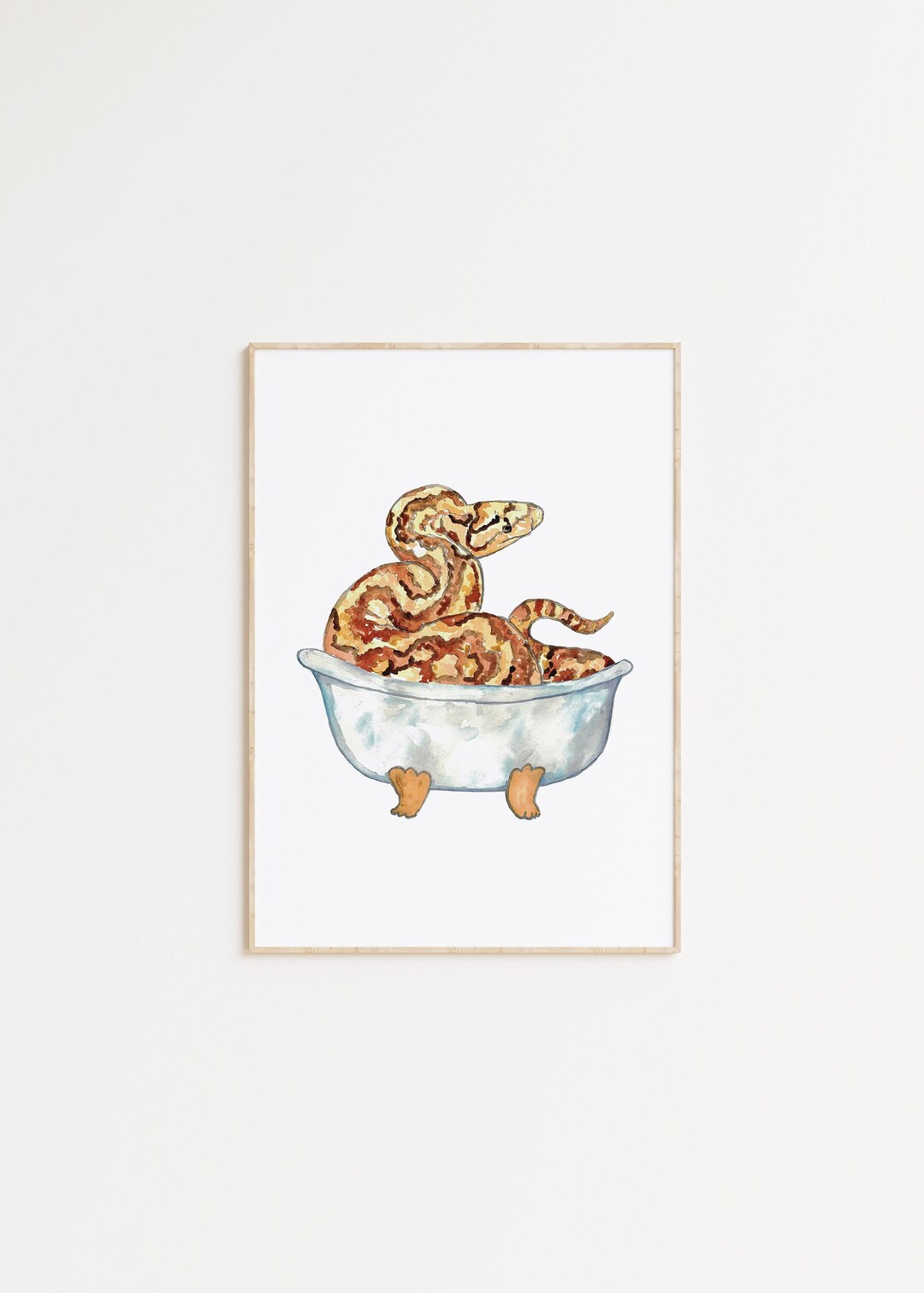 Snake Taking Bath Watercolor Painting Print Art Bathroom Room Washroom ...