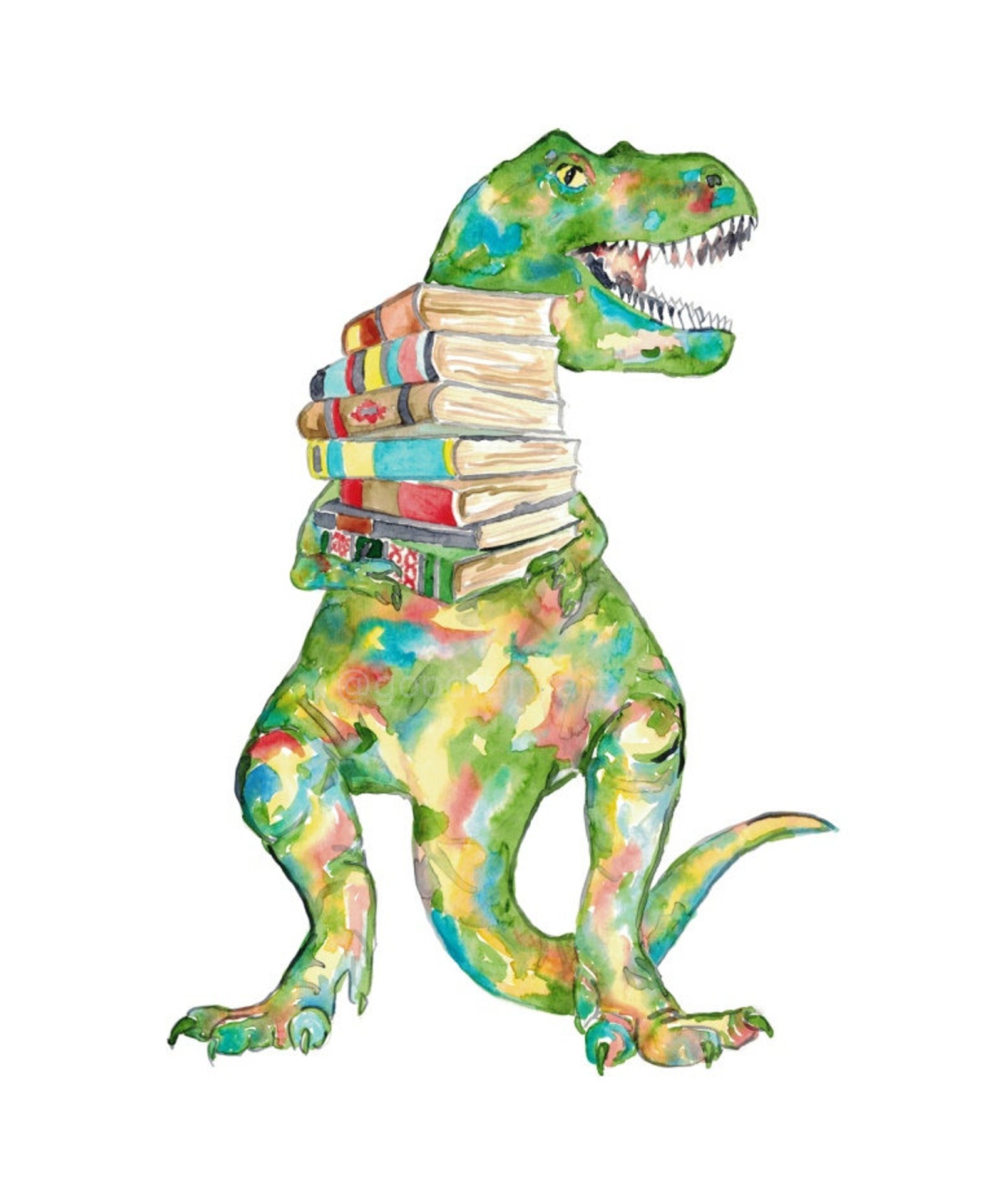 Gig Dino Trex Reading Book Library Painting Wall Poster - Etsy
